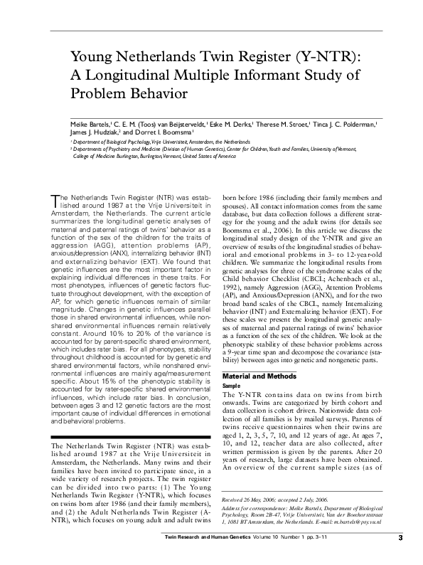 (PDF) Young Netherlands Twin Register (Y-NTR): A longitudinal multiple ...