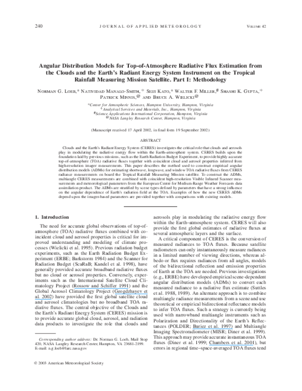 (PDF) Angular Distribution Models for Top-of-Atmosphere Radiative Flux ...