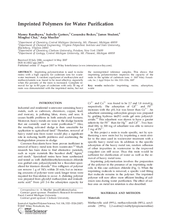(PDF) Imprinted polymers for water purification