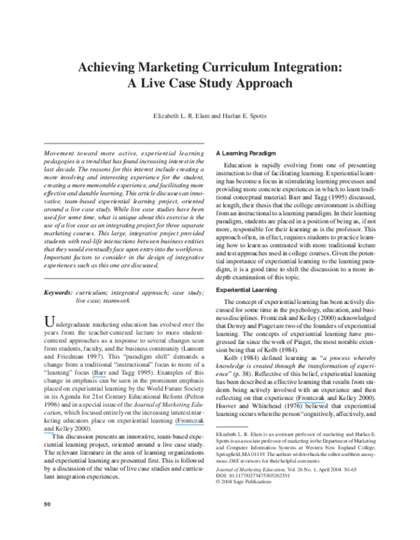 (PDF) Achieving Marketing Curriculum Integration: A Live Case Study ...