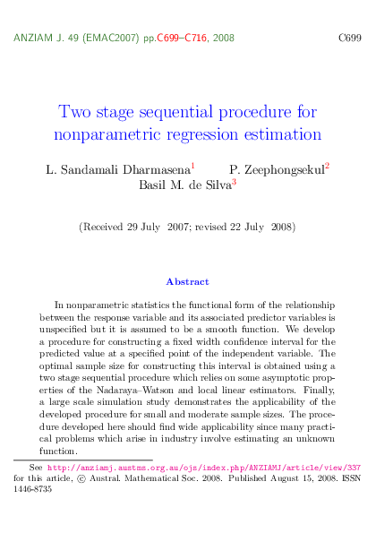 Pdf Two Stage Sequential Procedure For Nonparametric Regression Estimation