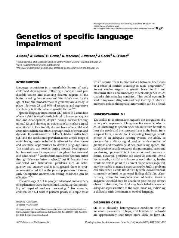 (PDF) Genetics of specific language impairment