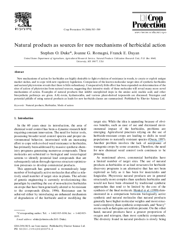 (PDF) Natural products as sources for new mechanisms of herbicidal action
