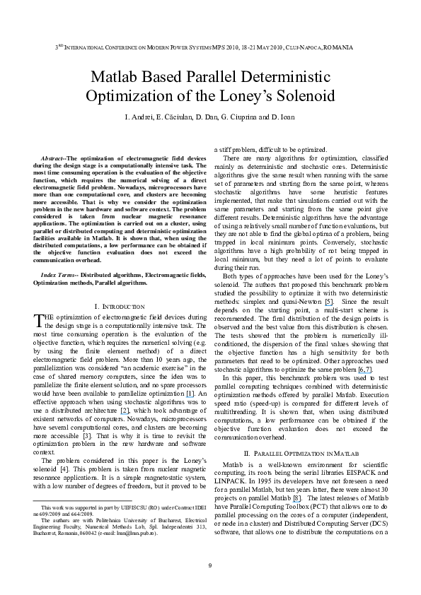(PDF) Matlab Based Parallel Deterministic Optimization of the Loney s Solenoid