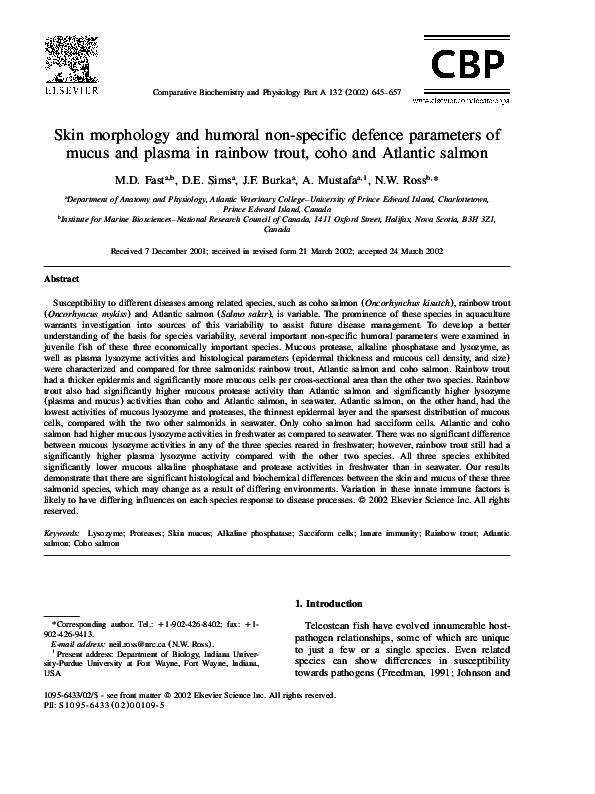 (PDF) Skin morphology and humoral non-specific defence parameters of ...