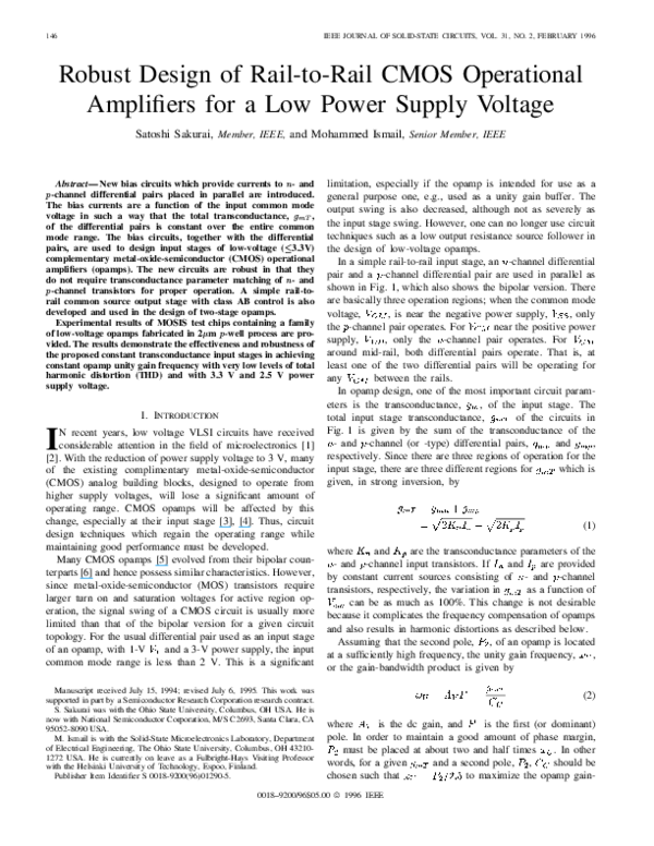 (PDF) Robust design of rail-to-rail CMOS operational amplifiers for a low power supply voltage