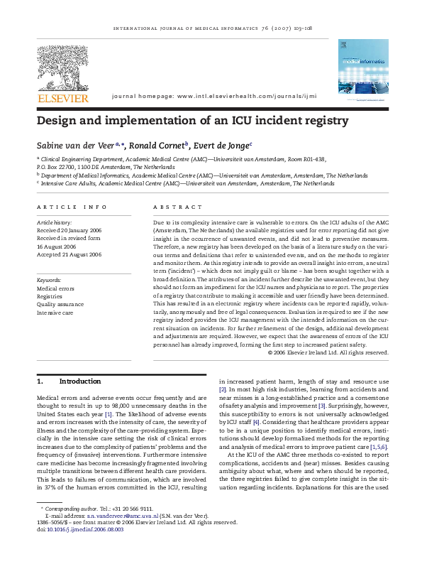 (PDF) Design and implementation of an ICU incident registry