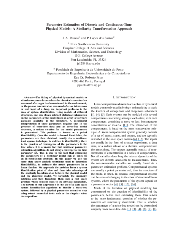 Pdf Parameter Estimation Of Discrete And Continuous Time Physical