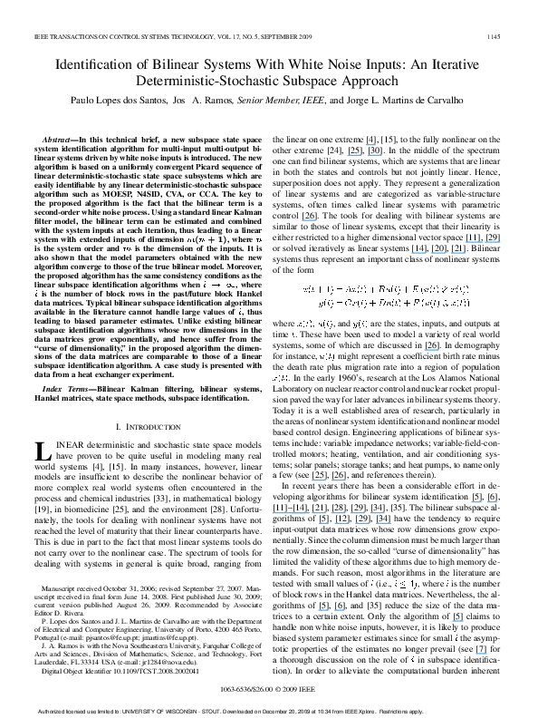 (PDF) Identification of Bilinear Systems With White Noise Inputs: An Iterative Deterministic ...