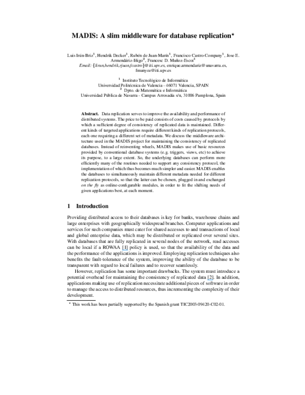 (PDF) MADIS: A Slim Middleware for Database Replication