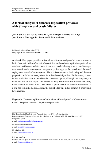 (PDF) A formal analysis of database replication protocols with SI replicas and crash failures