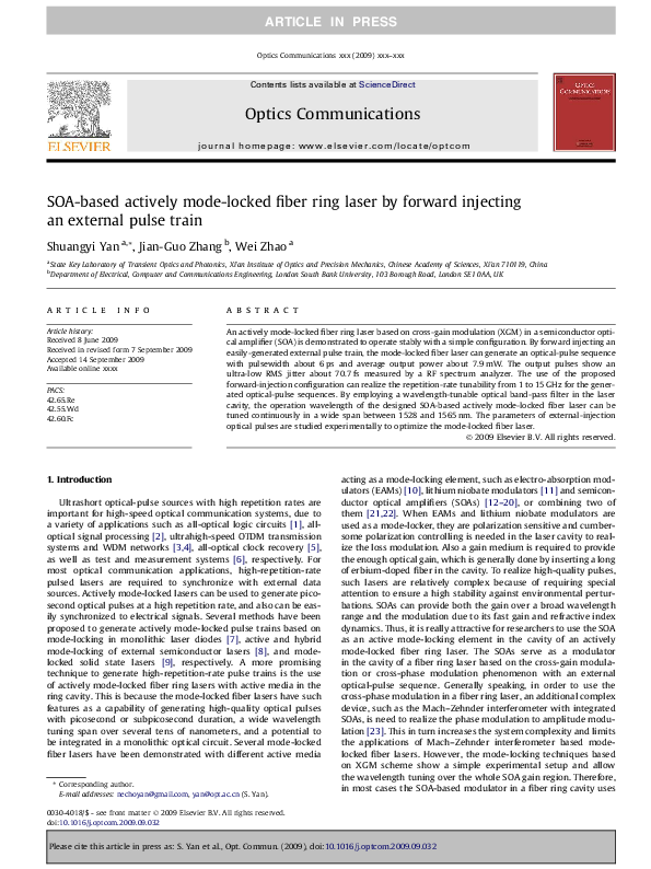 (PDF) SOA-based actively mode-locked fiber ring laser by forward ...