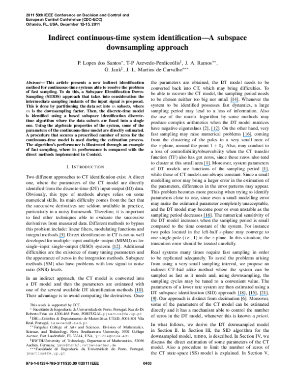 (PDF) Indirect continuous-time system identification—A subspace downsampling approach