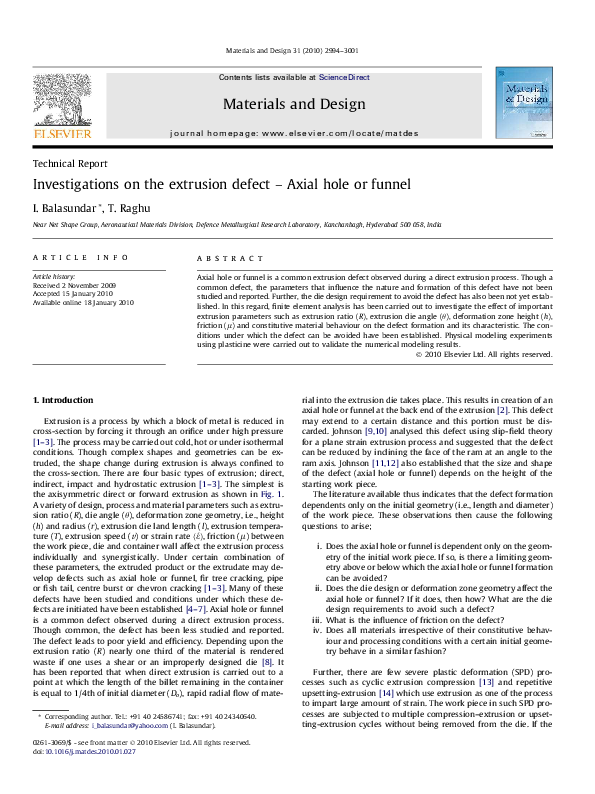 (PDF) Investigations on the extrusion defect – Axial hole or funnel