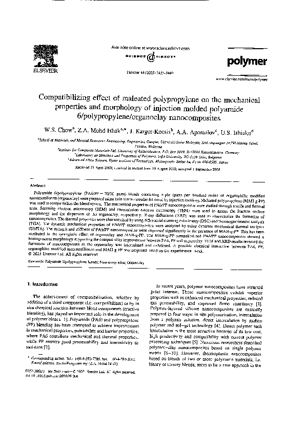 (PDF) Compatibilizing effect of maleated polypropylene on the mechanical properties and ...