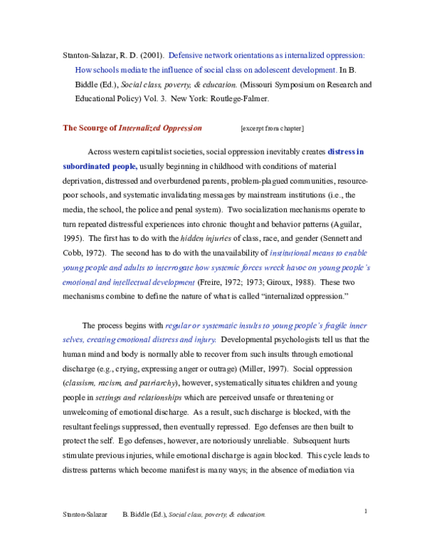 (PDF) Defensive Network Orientations as Internalized Oppression