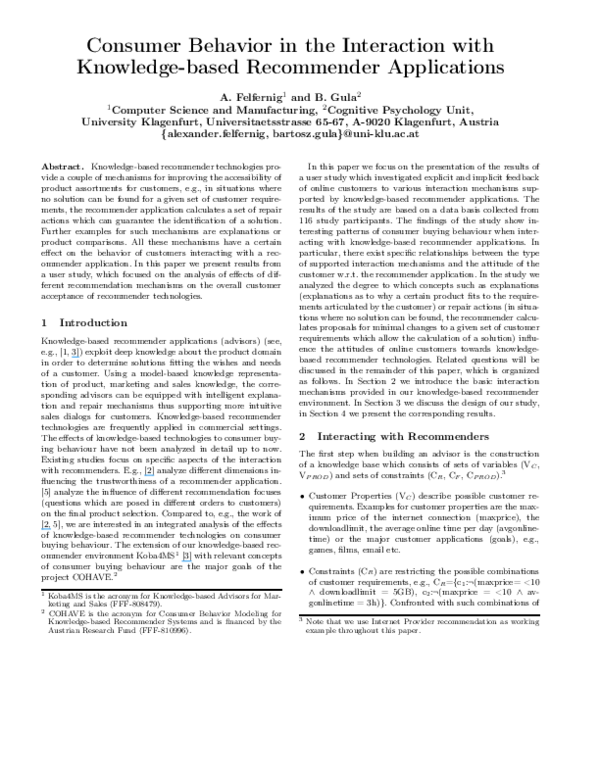 (PDF) Consumer Behavior in the Interaction with Knowledge-based Recommender Applications