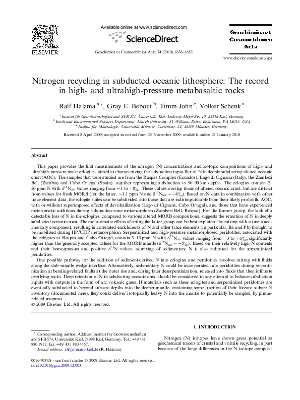 (PDF) Nitrogen recycling in subducted oceanic lithosphere: The record ...