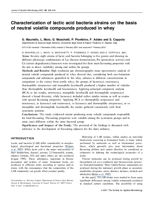 (PDF) Characterization of lactic acid bacteria strains on the basis of neutral volatile ...