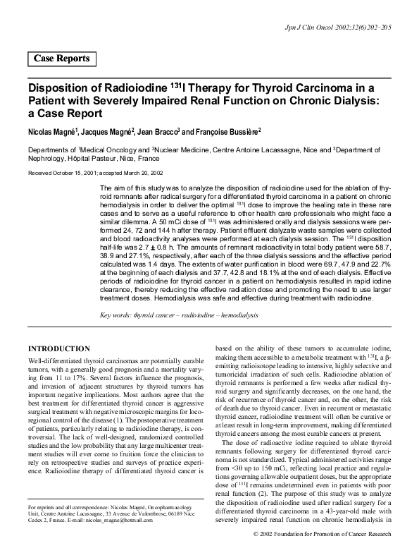 (PDF) Disposition of Radioiodine 131I Therapy for Thyroid Carcinoma in ...