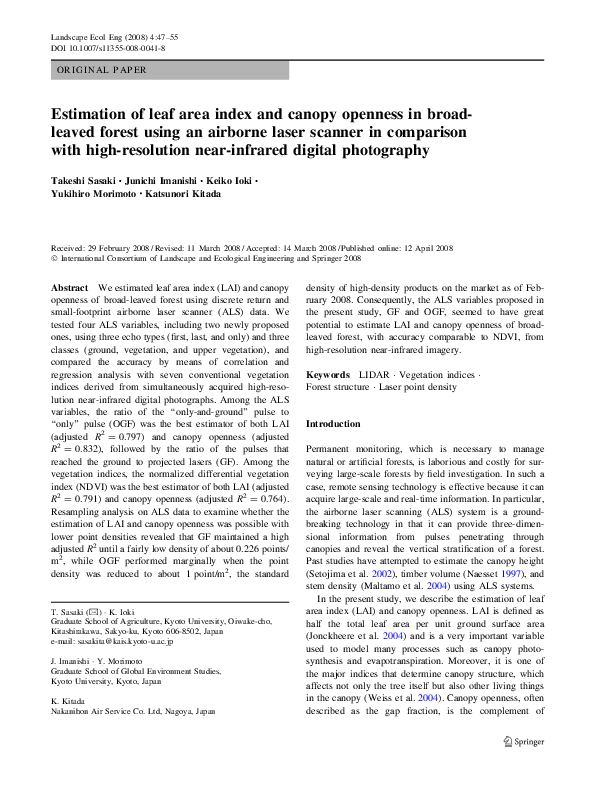 (PDF) Estimation of leaf area index and canopy openness in broad-leaved forest using an airborne ...