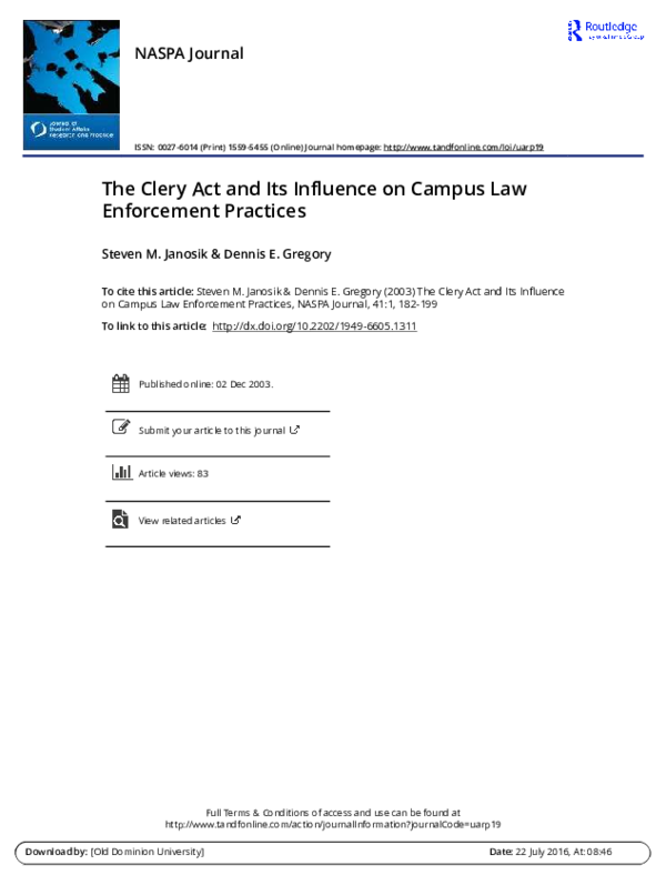 (PDF) The Clery Act and its influence on campus law enforcement practices