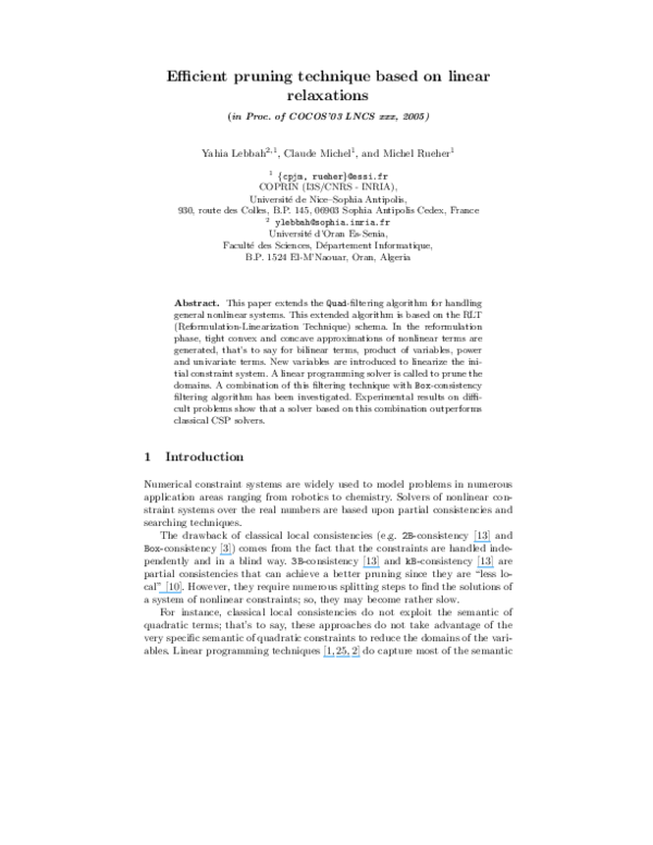 Pdf Efficient Pruning Technique Based On Linear Relaxations