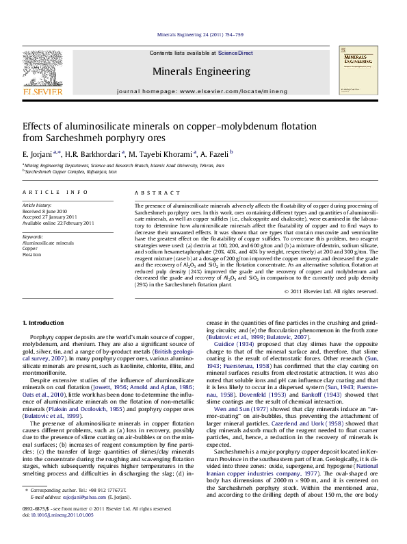 Pdf Effects Of Aluminosilicate Minerals On Copper Molybdenum