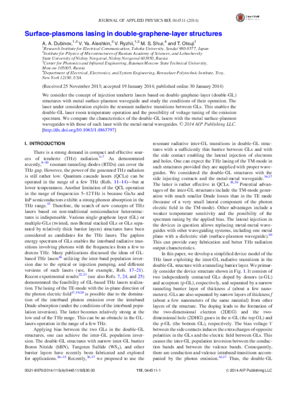 (PDF) Surface-plasmons lasing in double-graphene-layer structures