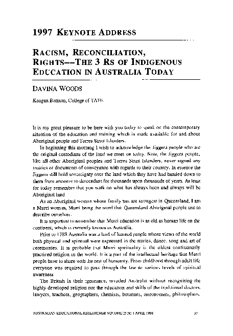 (PDF) Racism, reconciliation, rights—The 3 Rs of indigenous education ...