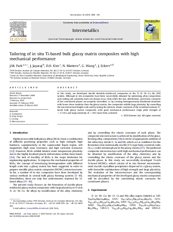 (PDF) Tailoring of in situ Ti-based bulk glassy matrix composites with ...