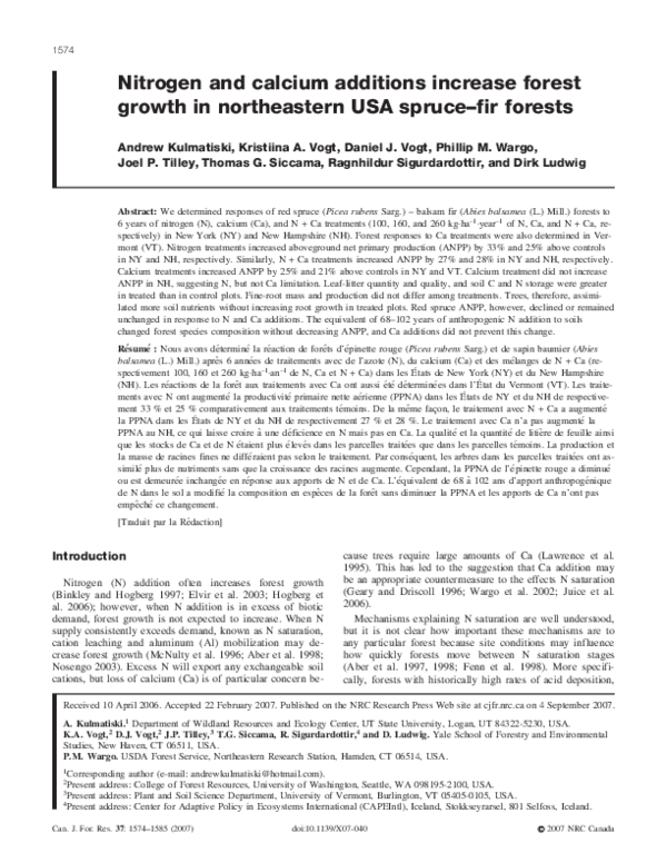 (PDF) Nitrogen and calcium additions increase forest growth in ...