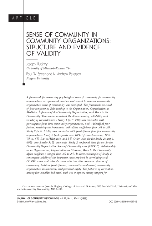 (PDF) Sense of community in community organizations: Structure and ...