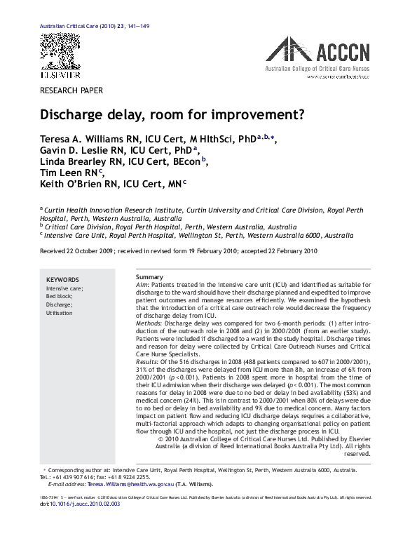 (PDF) Discharge delay, room for improvement?