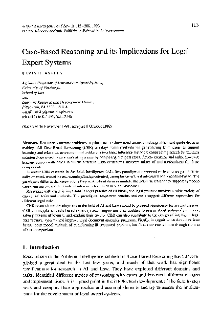 (PDF) Case-based reasoning and its implications for legal expert systems