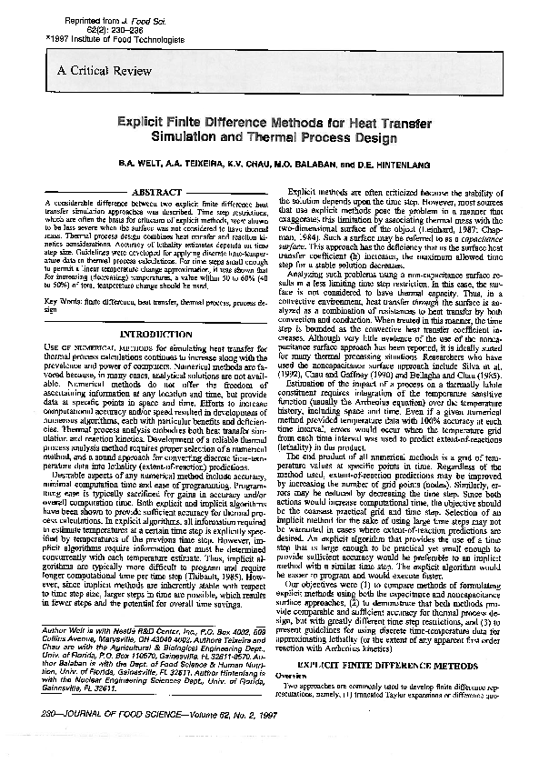Pdf Explicit Finite Difference Methods For Heat Transfer Simulation
