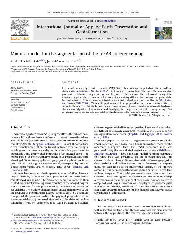 (PDF) Mixture model for the segmentation of the InSAR coherence map
