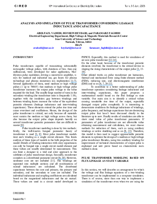Pdf Analysis And Simulation Of Pulse Transformer Considering Leakage