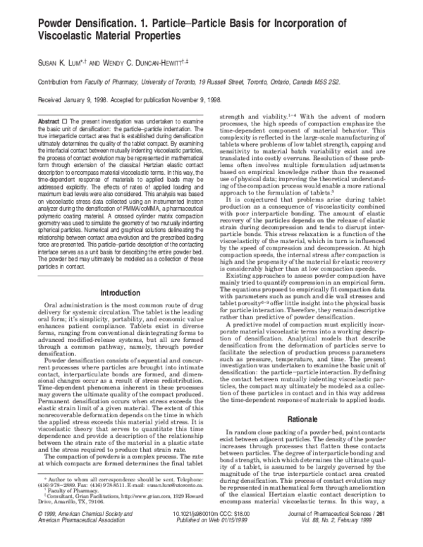 (PDF) Powder densification. 1. Particle-particle basis for incorporation of viscoelastic ...