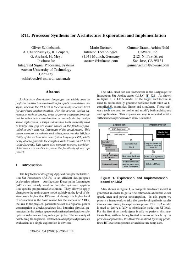 (PDF) RTL Processor Synthesis for Architecture Exploration and Implementation