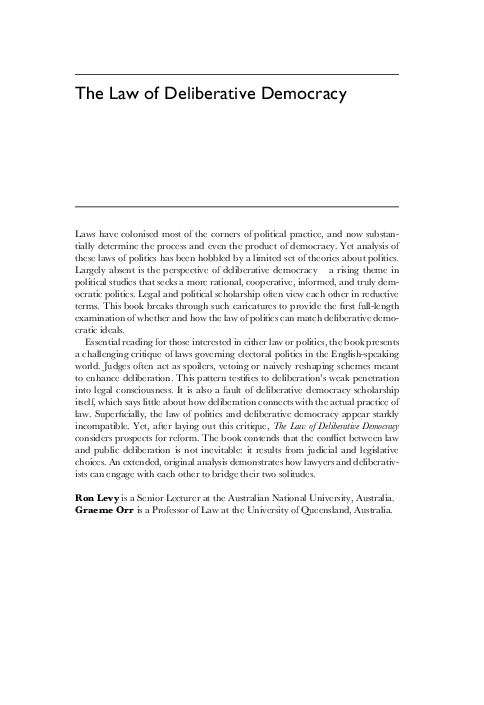 (PDF) The Law of Deliberative Democracy (book): Deliberation in a ...