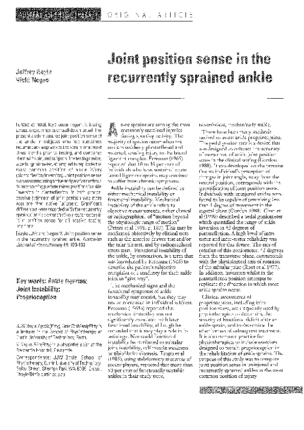 (PDF) Joint position sense in the recurrently sprained ankle