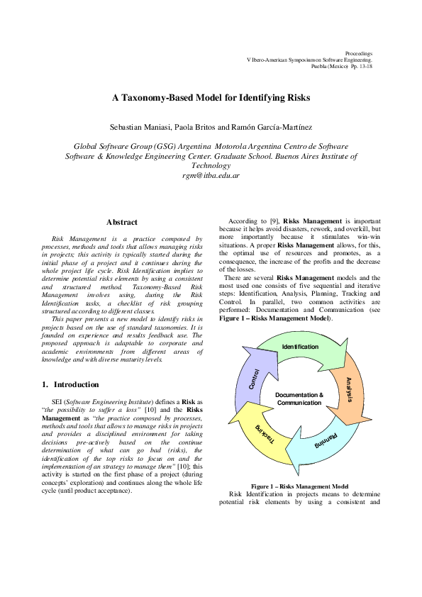 (PDF) A Taxonomy-Based Model for Identifying Risks