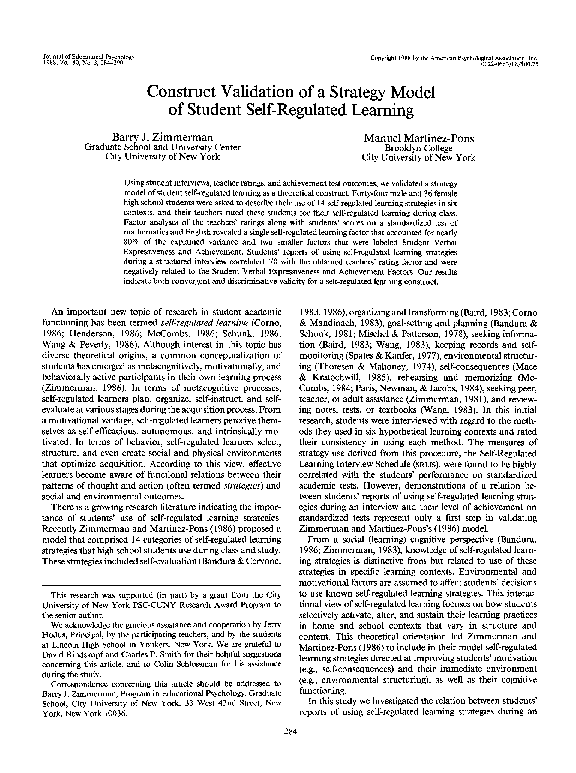 (PDF) Construct validation of a strategy model of student self-regulated learning