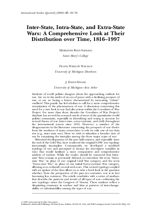 (PDF) InterState, IntraState, and Extra-State Wars: A Comprehensive ...