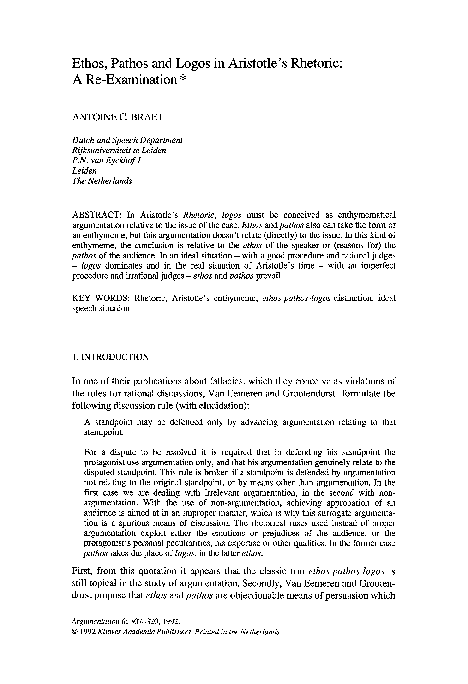 (PDF) Ethos, pathos and logos in Aristotle's Rhetoric: A re-examination