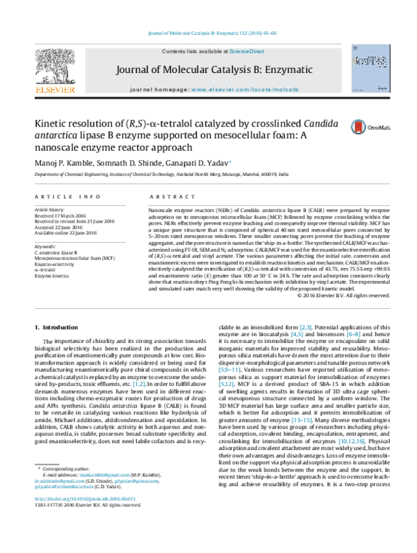 (PDF) Kinetic resolution of (R,S)-α-tetralol catalyzed by crosslinked ...