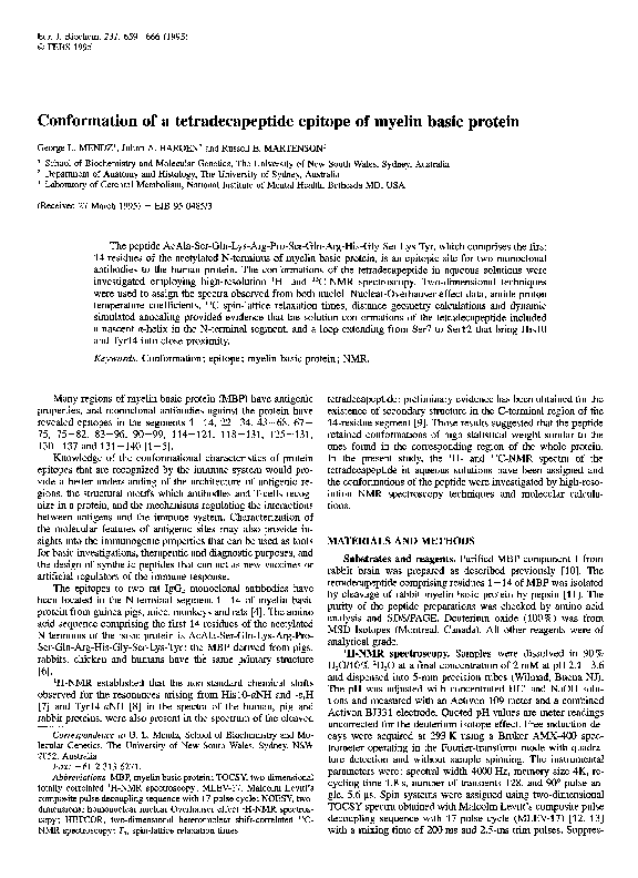 (PDF) Conformation of a Tetradecapeptide Epitope of Myelin Basic ...