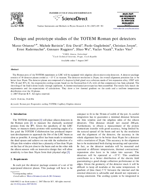 (PDF) Design and prototype studies of the TOTEM Roman pot detectors