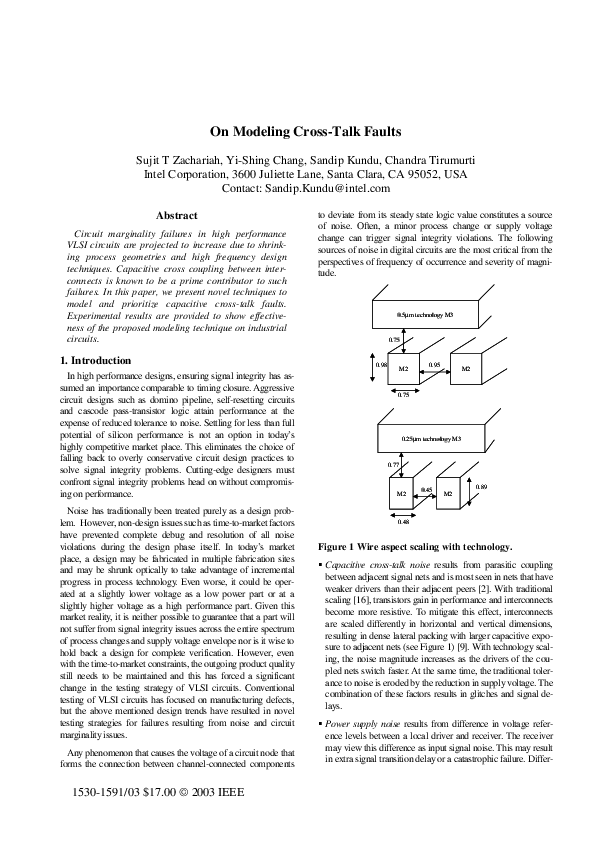 Pdf On Modeling Crosstalk Faults
